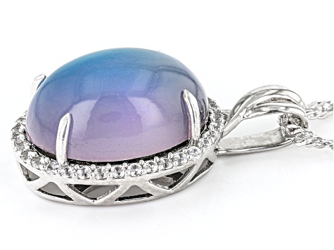 Blue Aurora Moonstone Rhodium Over Silver Pendant With Chain .27ctw ...
