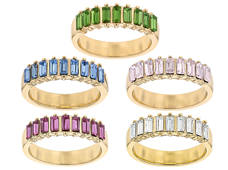Baguette Multi-Color Crystal Gold Tone Ring Set of 5, 4x2mm - OPC1650 | JTV
