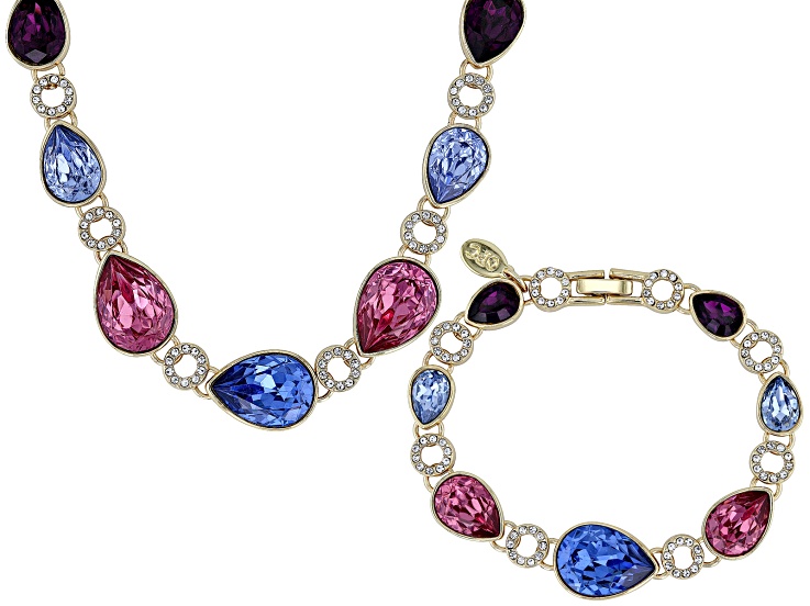 Multi-Color Crystal Gold Tone Necklace & Bracelet Set - OPC1666 | JTV