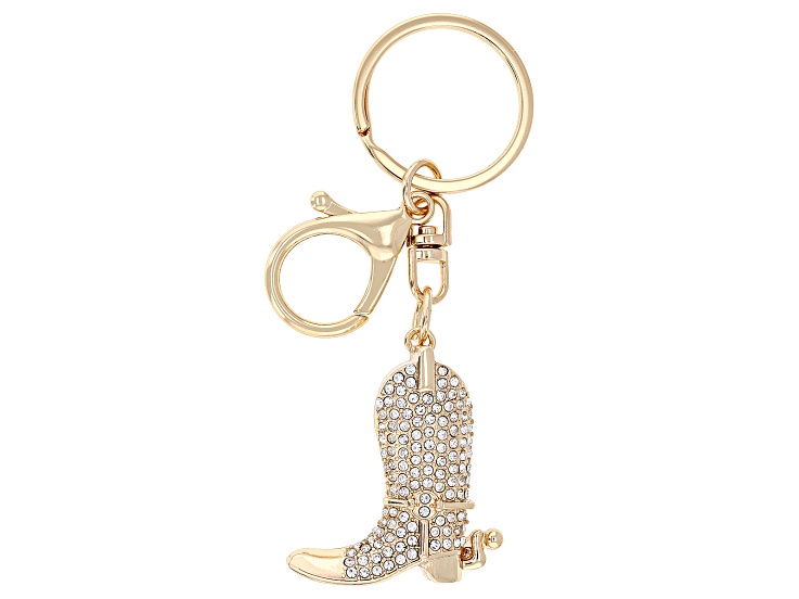 White Crystal Gold Tone Cowboy Boot Keychain - OPC1695 | JTV