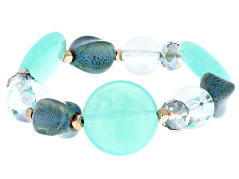 Blue & Gold Resin Gold Tone Set of 4 Stretch Bead Bracelets - OPC1700 | JTV