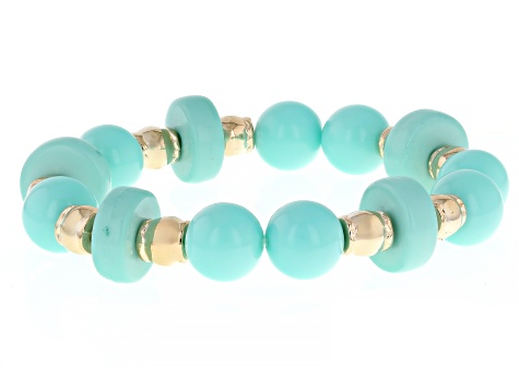 Blue & Gold Resin Gold Tone Set of 4 Stretch Bead Bracelets - OPC1700 | JTV