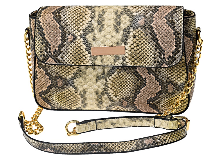 Imitation Leather Gold Tone Snake Print Clutch - OPC1794 | JTV