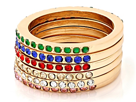 Multi-Color Crystal Gold Tone Set of 6 Band Rings 1.8mm - OPC1819 | JTV