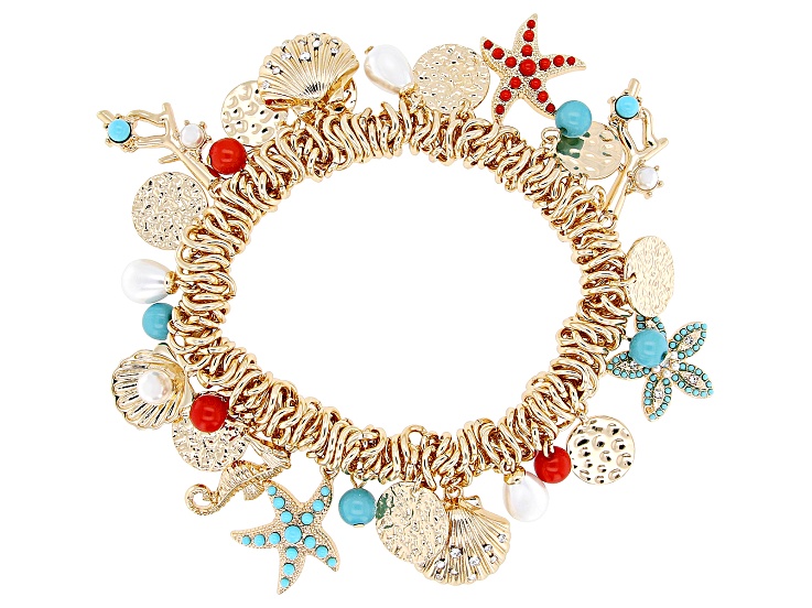 Multi-Color Acrylic, Pearl Simulant, & Crystal Gold Tone Sea Life ...