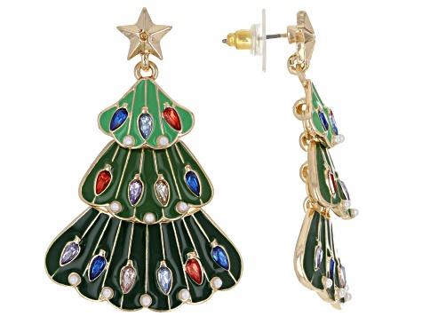 Multi-Color Crystal, Pearl Simulant, Enamel Gold Tone Christmas Tree ...