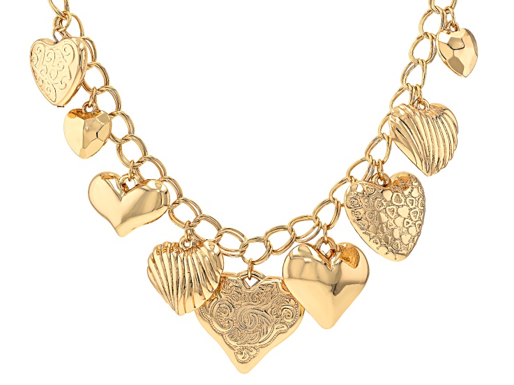 Gold Tone Heart Charm Necklace - OPC2118 | JTV