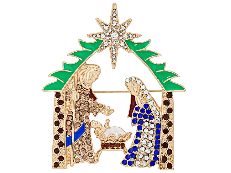 Multi-Color Crystal Gold Tone Nativity Scene Brooch - OPC844 | JTV