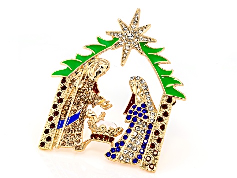 Multi-Color Crystal Gold Tone Nativity Scene Brooch - OPC844 | JTV