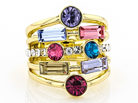 Multi-color Crystal Gold Tone Multi Row Ring - OPC968 | JTV