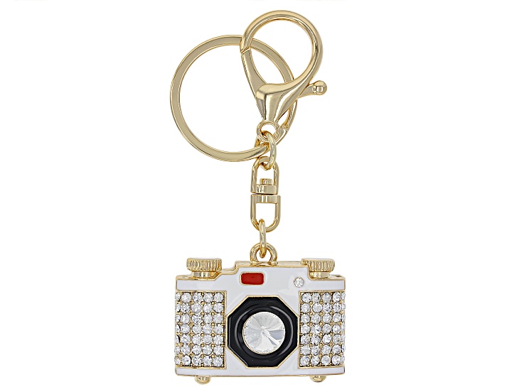 Crystal & Enamel Gold Tone Camera Key Chain - OPW524 | JTV