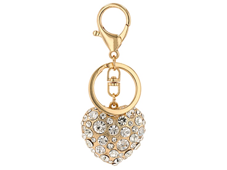 Rhinestone Heart Shape Gold Tone Key Chain - OPW528A | JTV