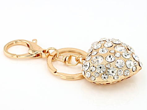 Rhinestone Heart Shape Gold Tone Key Chain - OPW528A | JTV