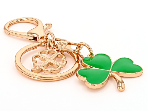 Green Enamel Gold Tone Clover Key Chain - OPW536 | JTV