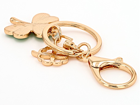 Green Enamel Gold Tone Clover Key Chain - OPW536 | JTV