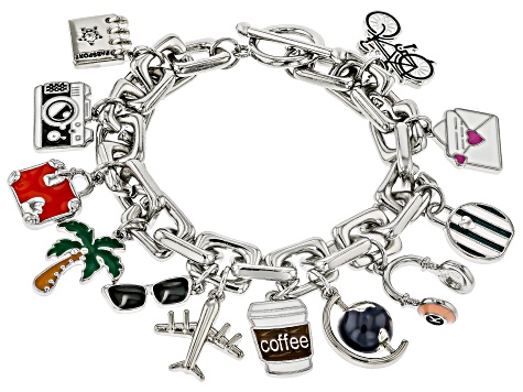 Multi-Color Enamel Silver Tone "Jet Setter" Charm Bracelet - OPW553A | JTV