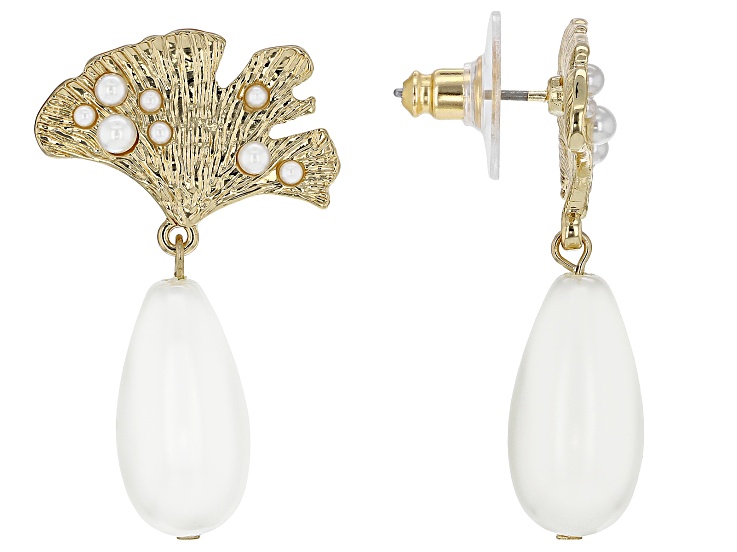 Imitation Pearl Gold Tone Dangle Earrings - OPW626 | JTV