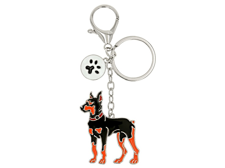 Multi-Color Enamel Silver Tone Doberman Pinscher Key Chain - OPW696 | JTV