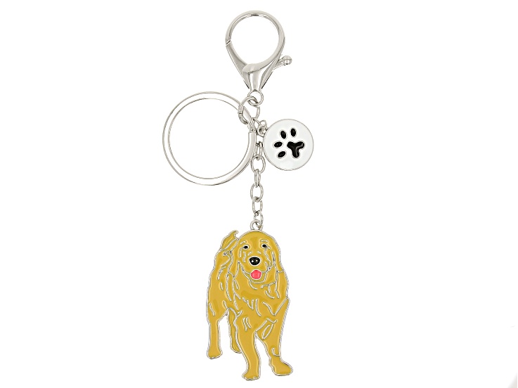 Multi-Color Enamel Silver Tone Golden Retriever Key Chain - OPW696B | JTV