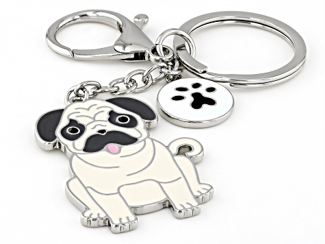 Multi-Color Enamel Silver Tone Pug Key Chain - OPW696D | JTV