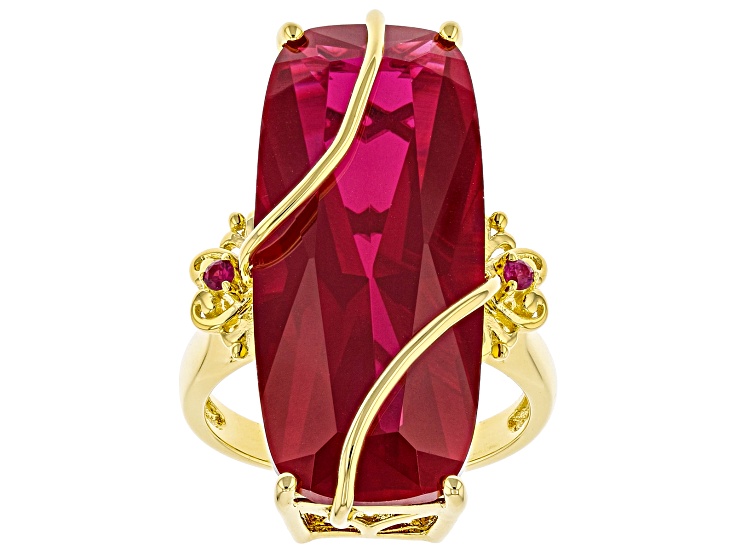 Red Lab Created Ruby 18k Yellow Gold Over Sterling Silver 3-stone Ring ...