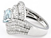 Aquamarine And White Diamond 14k White Gold Center Design Ring 2.96ctw ...