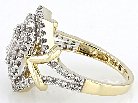 White Diamond 14K Yellow Gold Halo Ring 1.00ctw