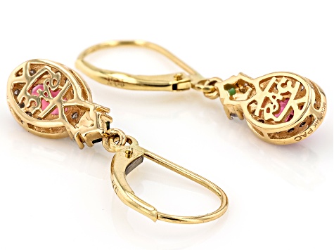 Pink And Green Tourmaline With White Diamond 14k Yellow Gold Dangle ...