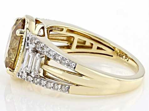 Yellow Zircon With White Diamond 14k Yellow Gold Center Design Ring 3 ...