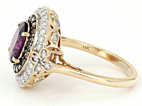 Grape Color Garnet With Champagne And White Diamond 14k Yellow Gold ...