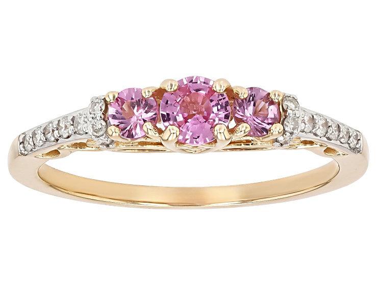 Pink Sapphire And White Diamond 14k Yellow Gold Band Ring 0.57ctw ...