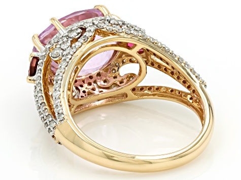 Kunzite, Rubellite And White Diamond 14k Yellow Gold Center Design Ring ...