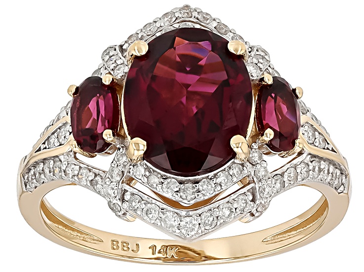 Grape Color Garnet And White Diamond 14k Yellow Gold Ring 3.56ctw ...