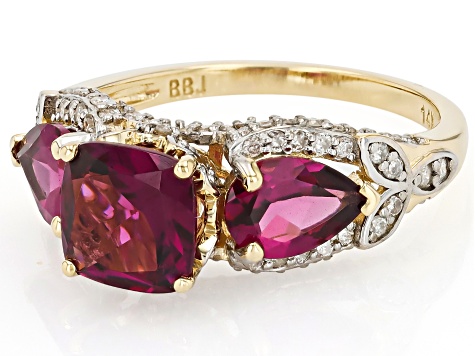 Grape Color Garnet And White Diamond 14k Yellow Gold Ring 3.34ctw ...