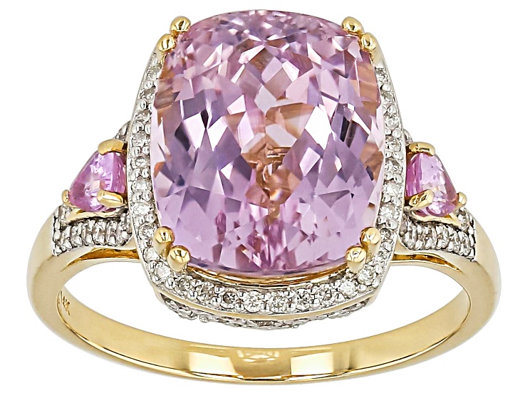 Kunzite With Pink Sapphire And White Diamond 14k Yellow Gold Ring 6 ...