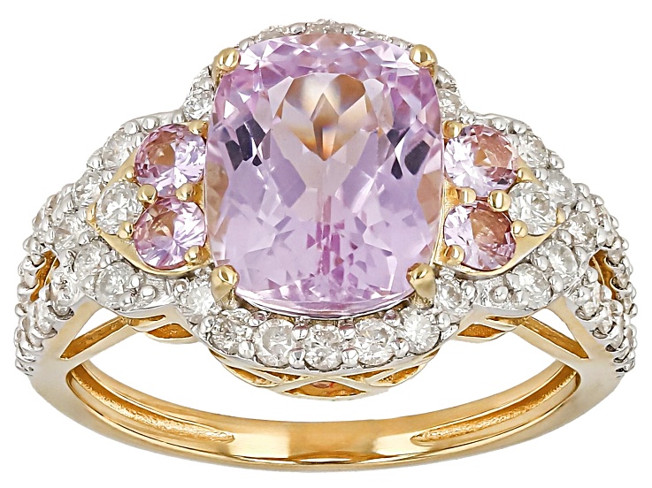 Kunzite With Pink Sapphire And White Diamond 14k Yellow Gold Ring 4 ...