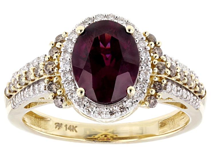 Grape Color Garnet With White And Champagne Diamond 14k Yellow Gold ...