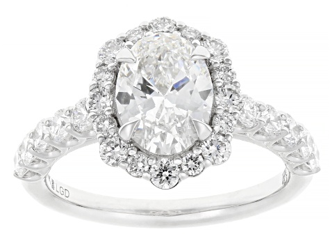 Oval and Round Lab-Grown Diamond Certified G VS 14K White Gold Halo ...