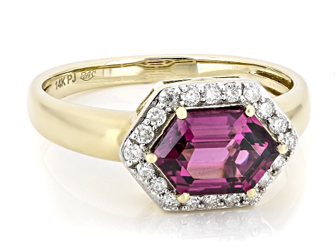 Grape Color Garnet And White Diamond 14k Yellow Gold Halo Ring 1.78ctw ...