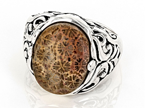 Oval Fossil Coral Sterling Silver Ring - PCF744 | JTV