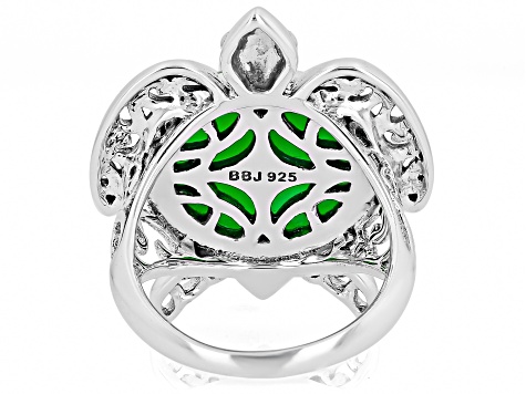 Green Jadeite Sterling Silver Turtle Ring 15mm - PCF821 | JTV