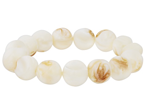Cream Shell Stretch Bracelet 14mm - PCF830A | JTV