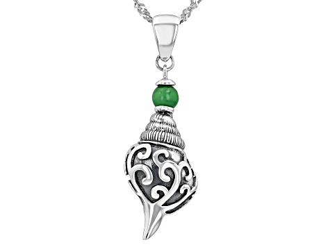Green Jadeite Sterling Silver Conch Shell Pendant With18" Singapore ...
