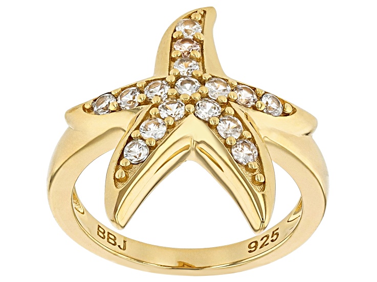 White Zircon 18K Gold Over Sterling Silver Starfish Ring 0.88ctw ...