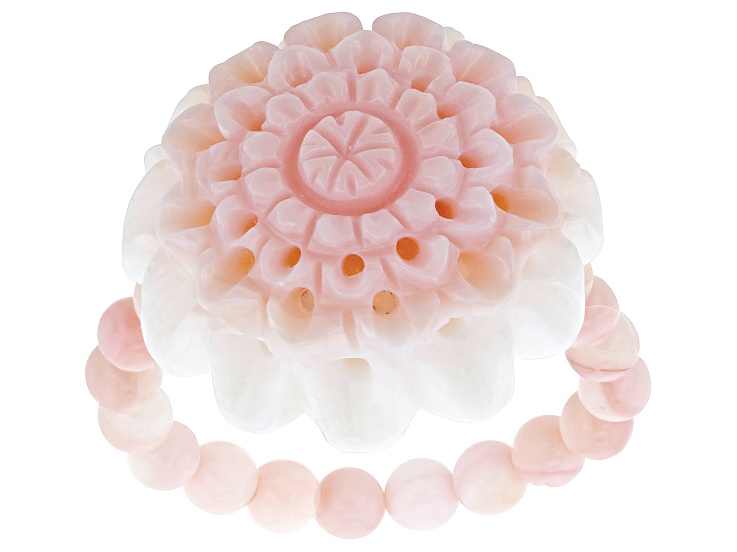 Pink Conch Shell Carved Flower Stretch Ring - PCW220 | JTV