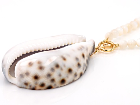 Tiger Cowrie Shell With White Mother-Of-Pearl 18k Gold Over Sterling ...