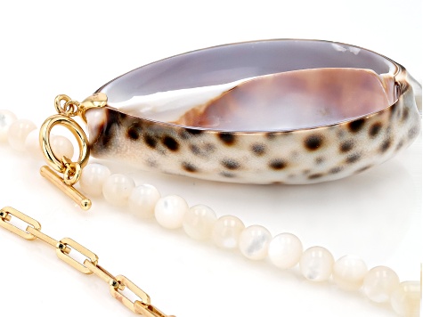 Tiger Cowrie Shell With White Mother-Of-Pearl 18k Gold Over Sterling ...