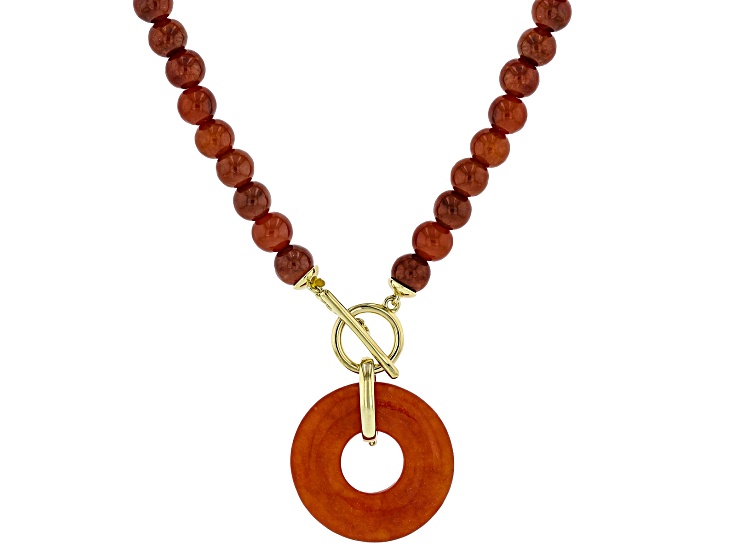 Red Jadeite 18k Yellow Gold Over Sterling Silver Beaded Necklace ...