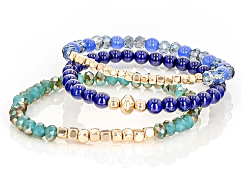 Gold Tone Set of 3 Bead Stretch Bracelets - PDJ275 | JTV
