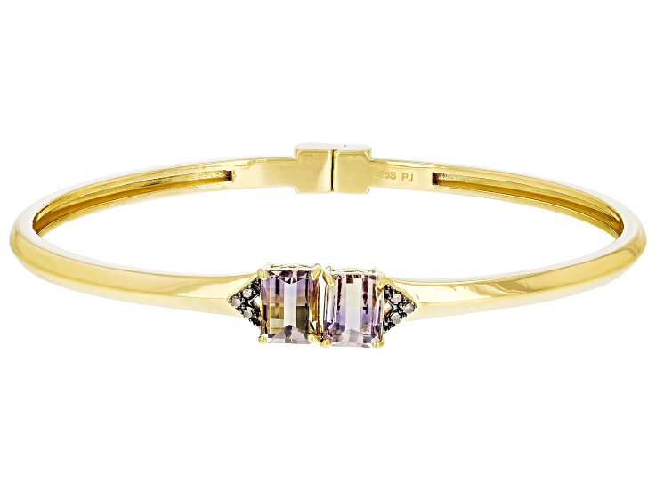Barrel Ametrine with Champagne Diamonds 18k Yellow Gold Over Silver ...